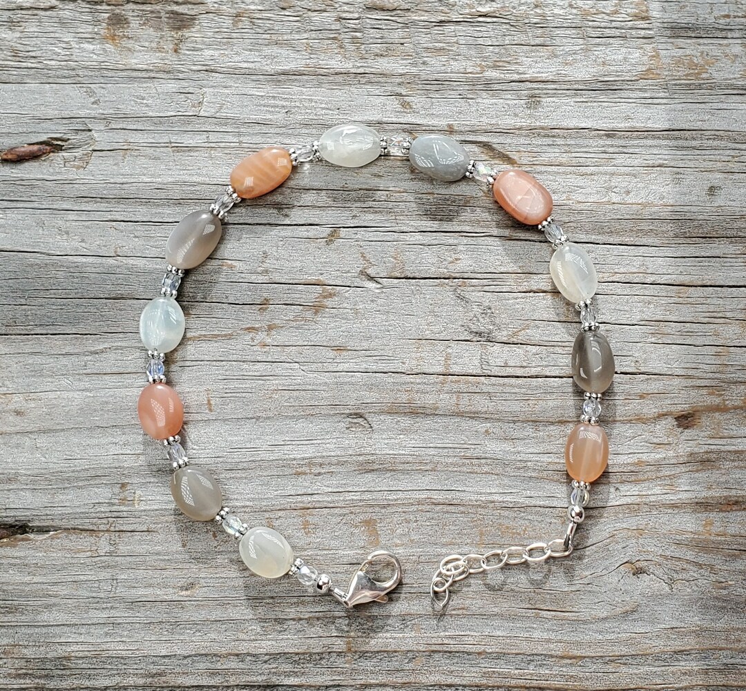 Multi-colored Moonstone Adjustable Anklet White Grey and - Etsy