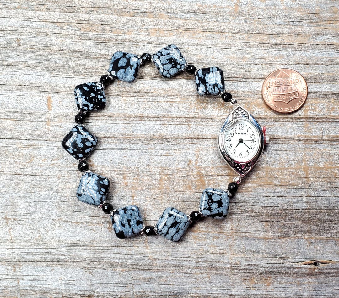 Black Snowflake Obsidian Flat Diamond Gemstone Watch, Very Durable ...