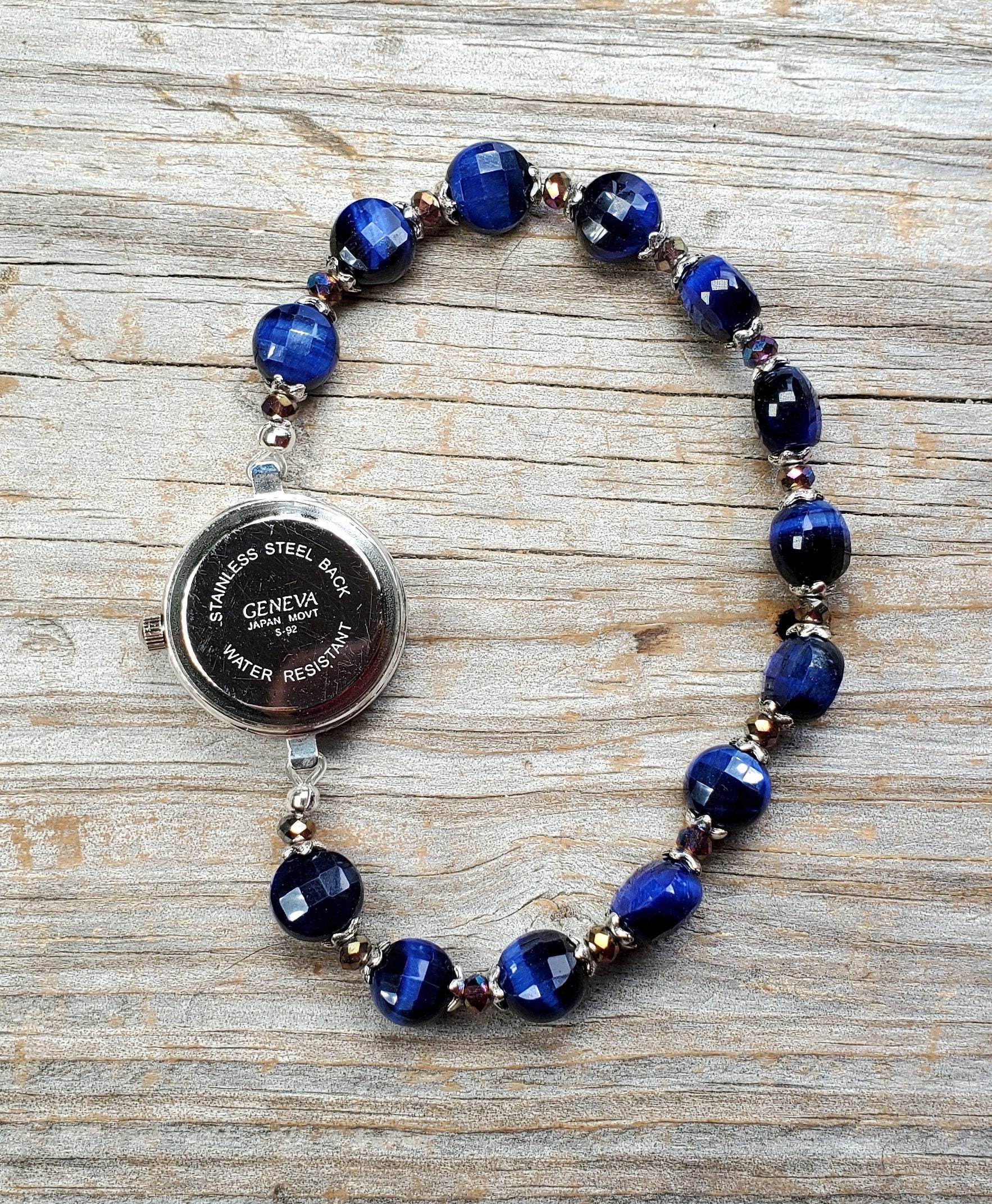 Cobalt Blue Tiger Eye Beaded Watch, Very Durable Stretchy Band - Etsy