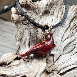 Handmade Lampwork Glass Cardinal Pendant, Silver or Gold, Cord Options ...