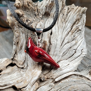 Handmade Lampwork Glass Cardinal Pendant, Silver or Gold, Cord Options ...