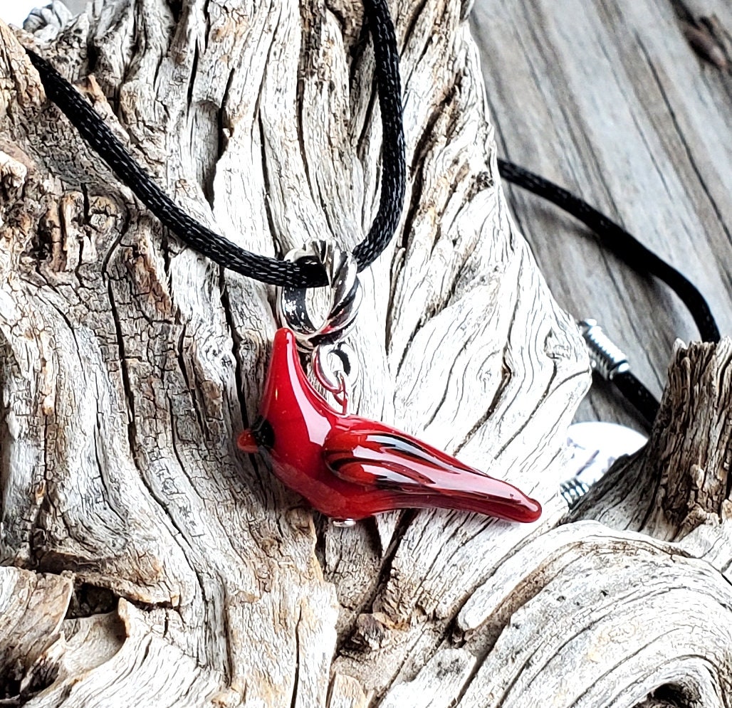 Handmade Lampwork Glass Cardinal Pendant and Cord - Etsy