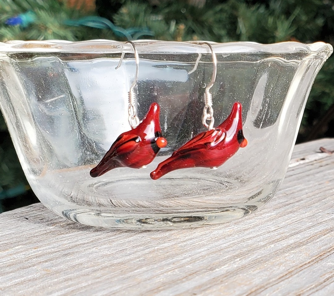 Handmade Lampwork Glass Cardinal Earrings , Silver or Gold Findings ...
