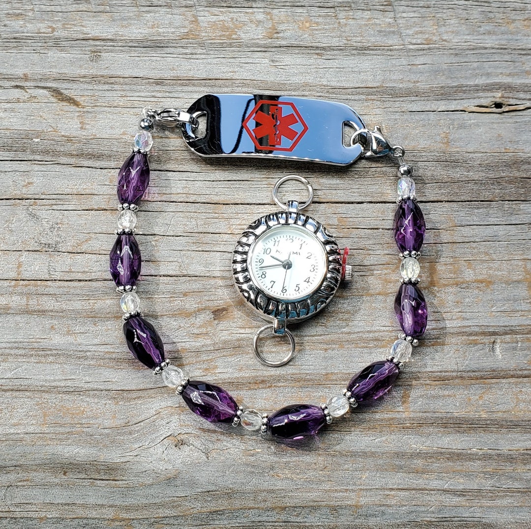 Amethyst Faceted Gemstone Interchangeable Medical ID Bracelet, Watch ...