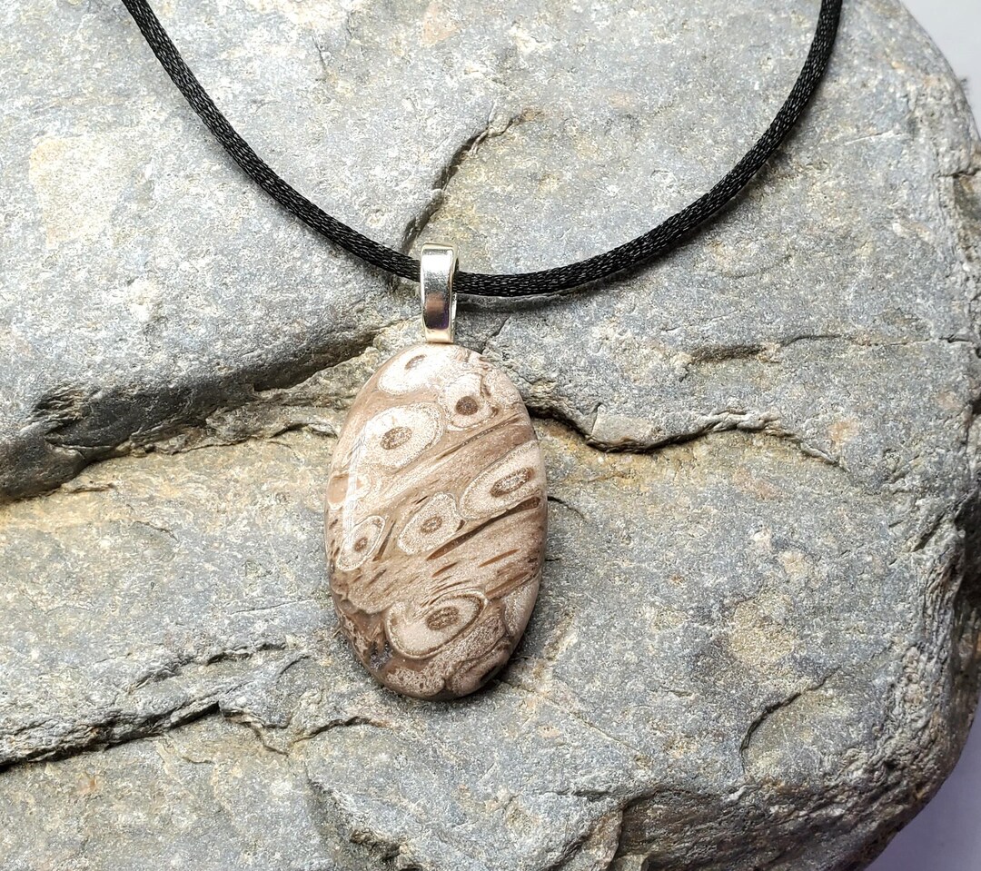 Fossil Wood Root Pendant, Adjustable Length Cord With Silver Plated ...