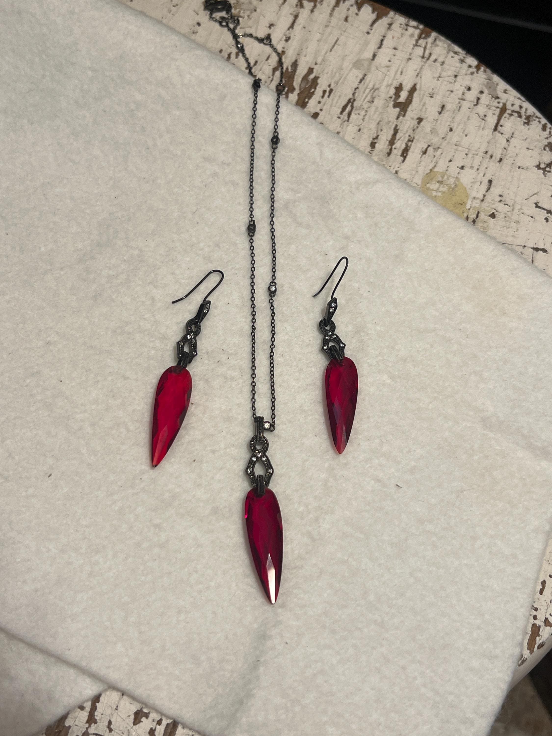 Fashion Red Necklace and Earrings Set - Etsy