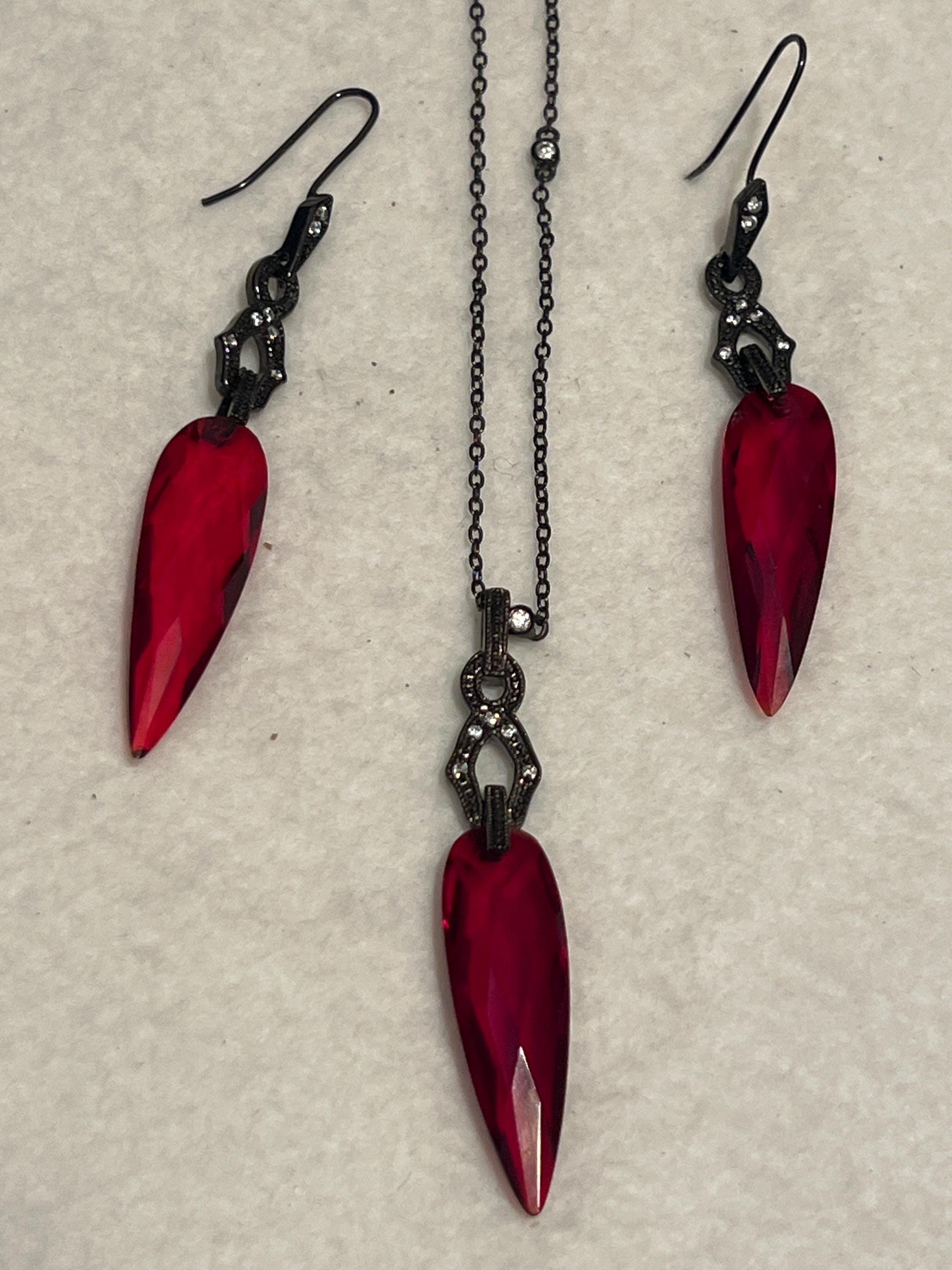 Fashion Red Necklace and Earrings Set - Etsy