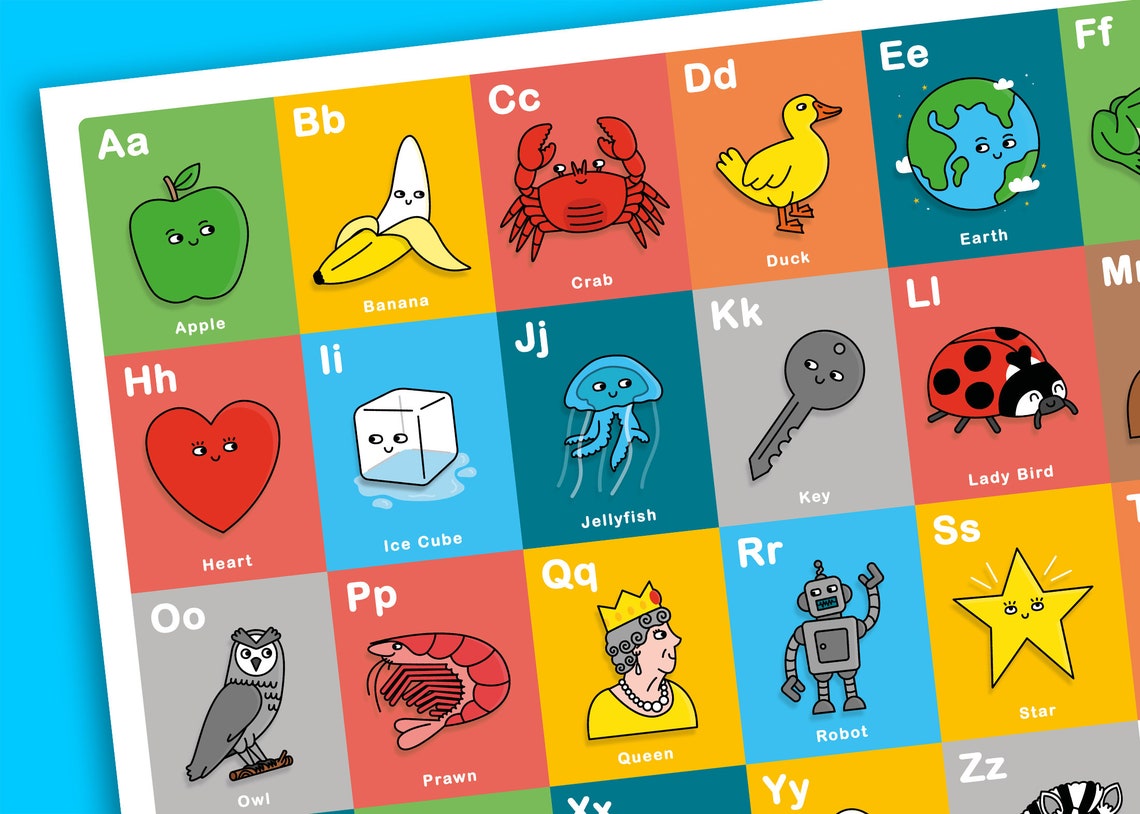 COLOURFUL ALPHABET POSTER / Landscape abc print nursery wall | Etsy