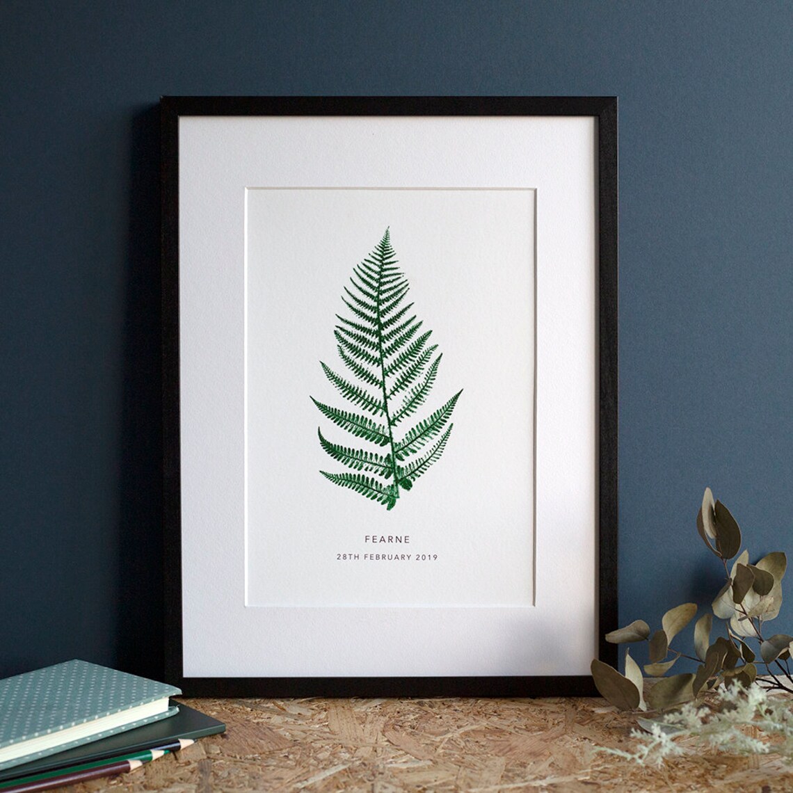 Personalised Fern Print | Fern Leaf Monoprint | Custom Name Print ...
