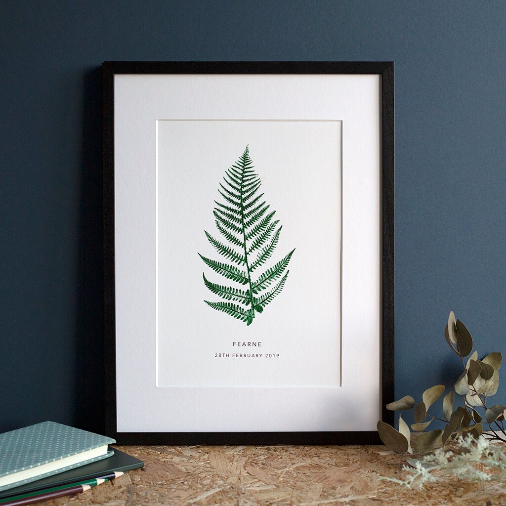 Personalised Fern Print | Fern Leaf Monoprint | Custom Name Print ...
