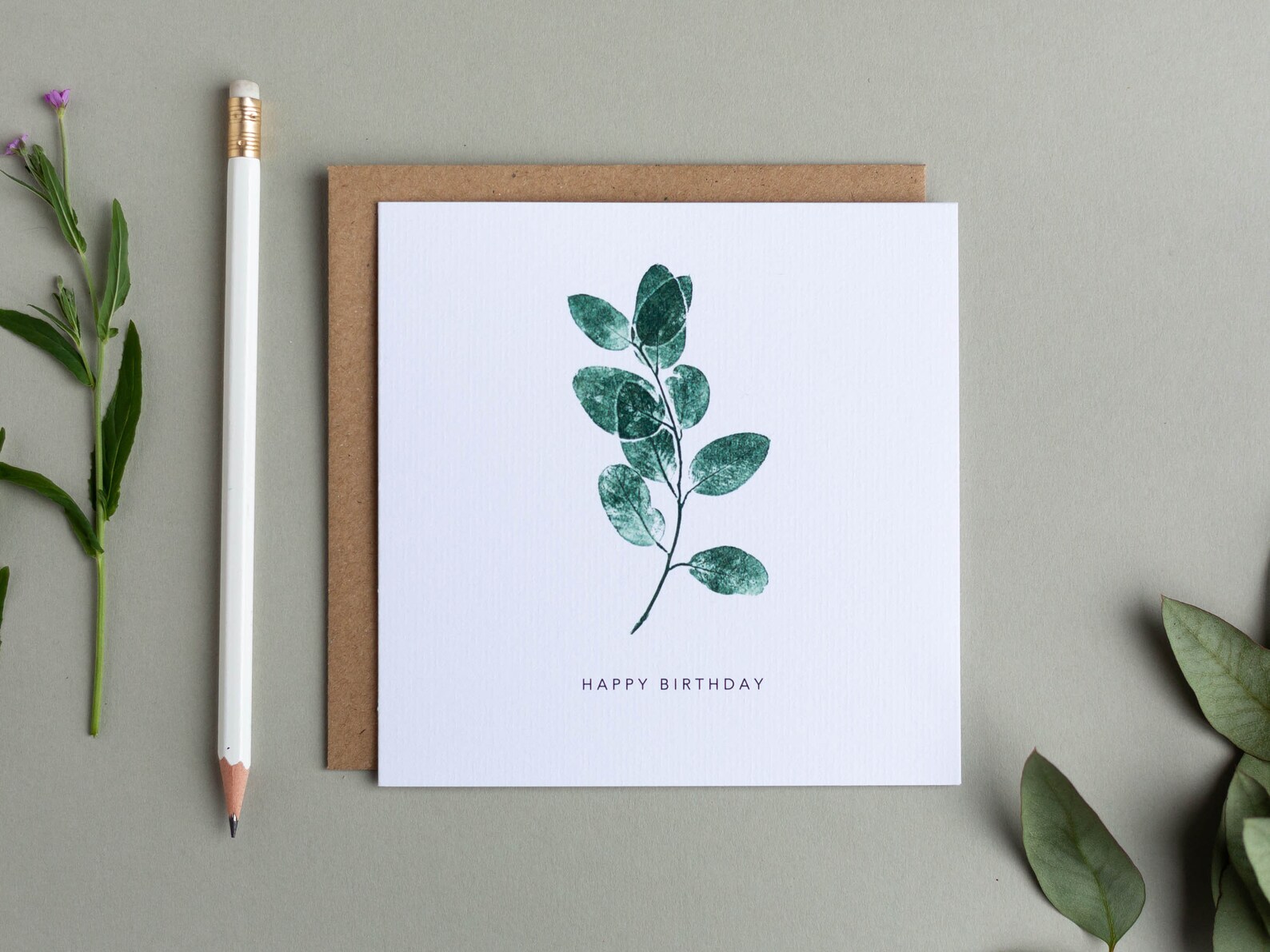 Happy Birthday Card Eucalyptus Print Birthday Card Etsy