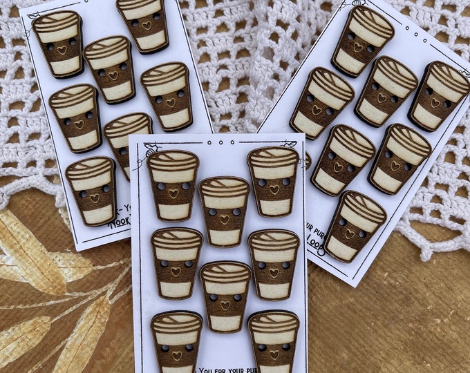 8 Coffee Cup Buttons, Unique Buttons, Laser Engraved. - Etsy