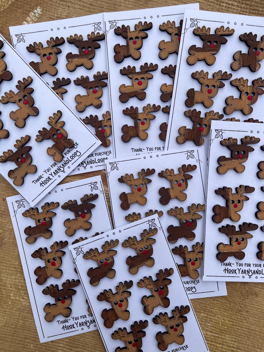 6 - Reindeer Buttons, Christmas Buttons, Unique Buttons, Laser Engraved ...