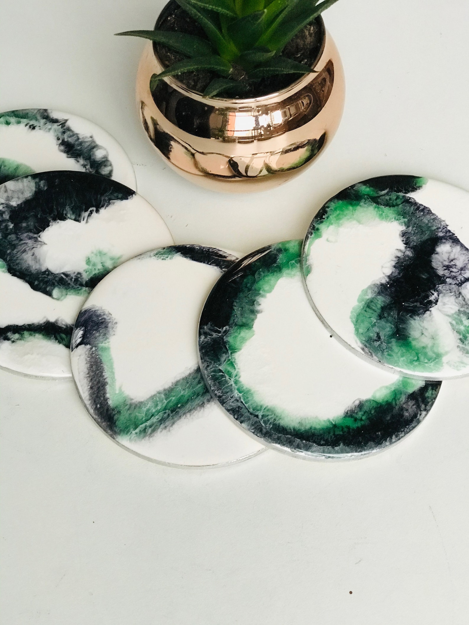 Set of Round Unique Handmade Resin Art Coasters Original | Etsy