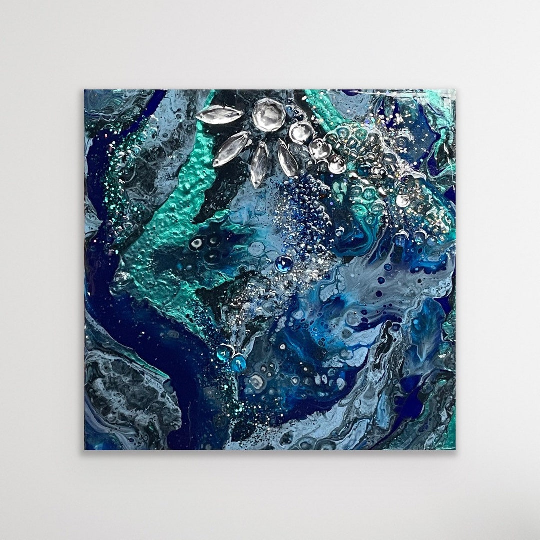 Ocean Blossom – Original Mixed-media Abstract Painting on Canvas, 15 X ...