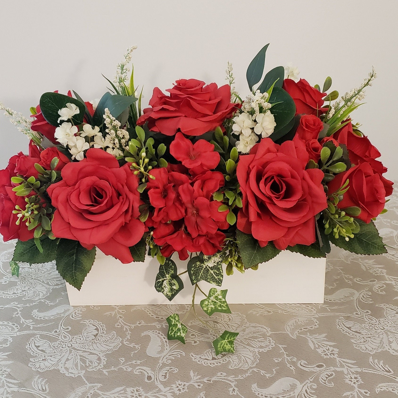 Red Roses Centerpiece Red Roses Arrangement Summer Wood Floral ...