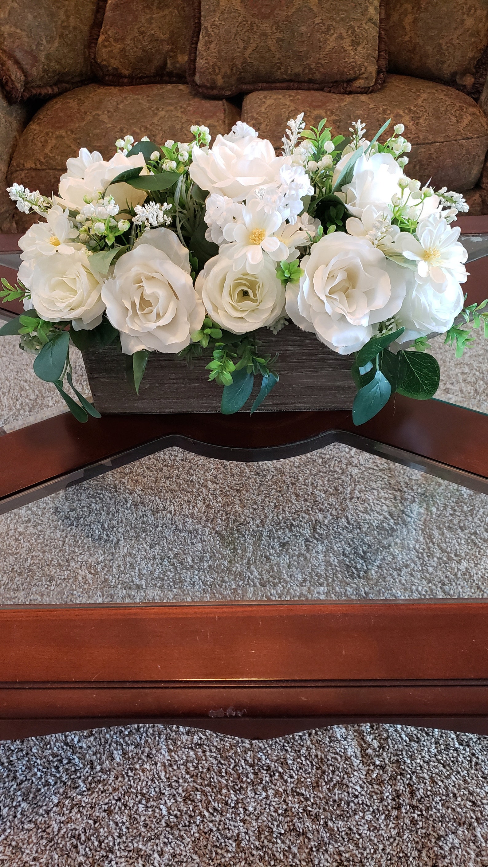 White Roses Centerpiece White Roses Spring Summer Arrangement Dining ...