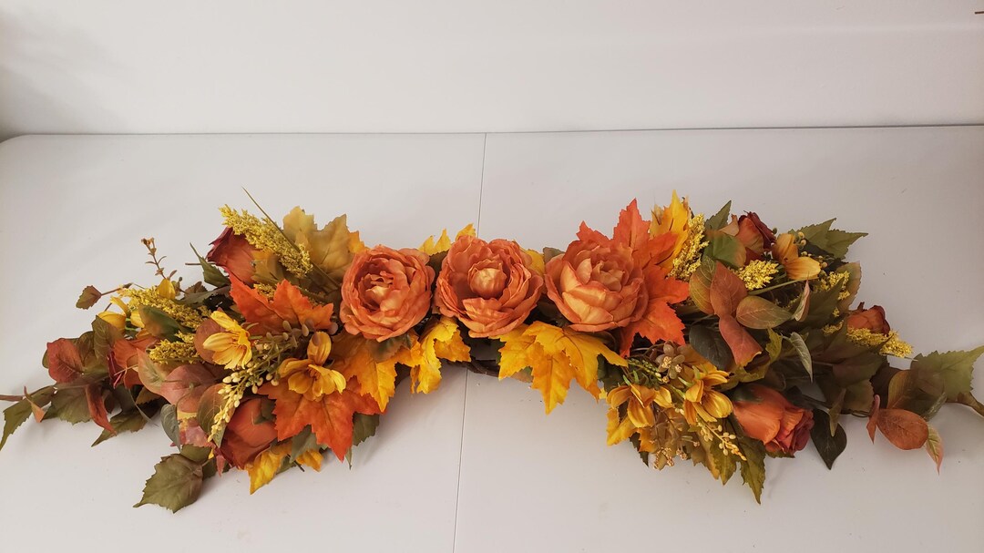 Fall Rose Swag Autumn Roses Swag Orange Fall Roses Swag Fall Swag ...
