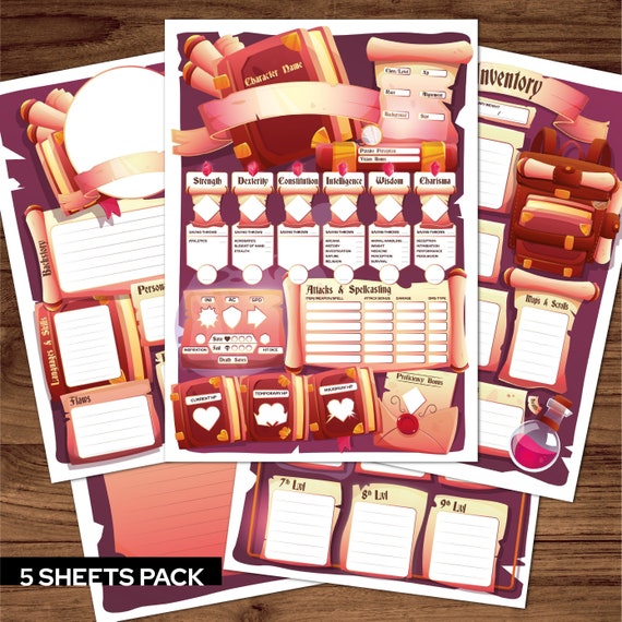 DnD Character Sheet Pack The Bookworm Set - Etsy France