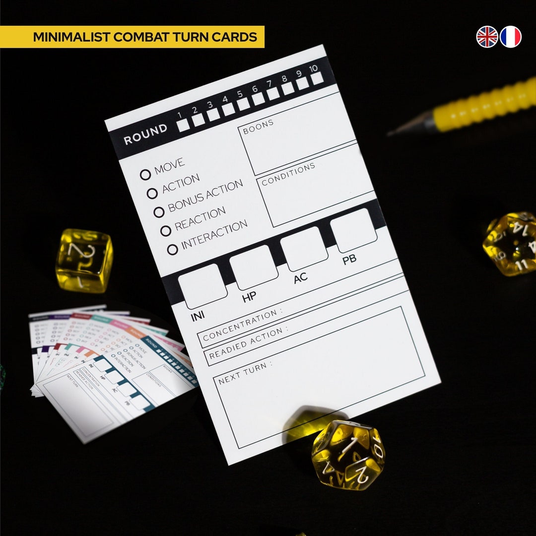 Player Combat Turn Card - Practical & Minimalist Bundle. Combat Turn ...