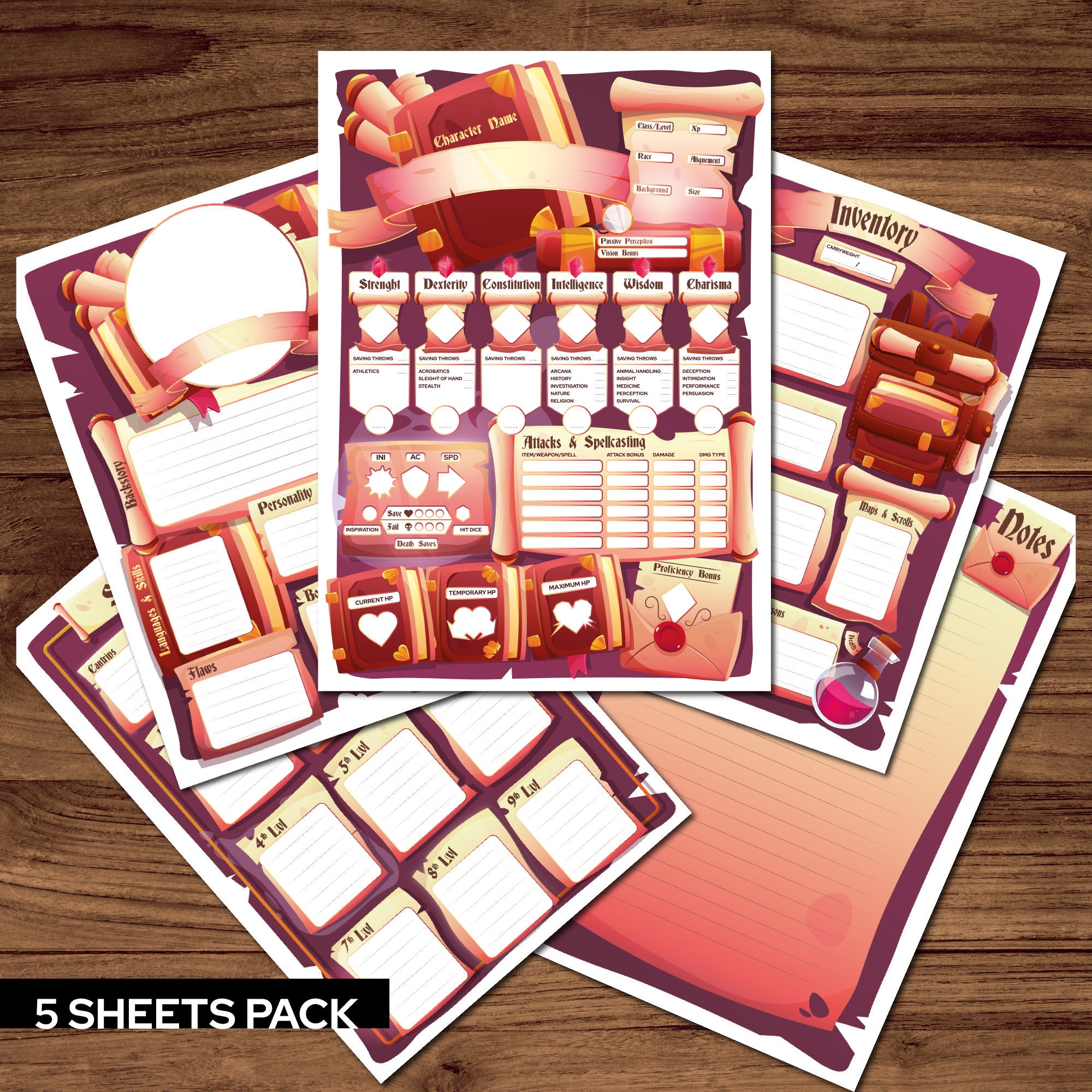 Dnd Character Sheet Pack the Bookworm Set - Etsy