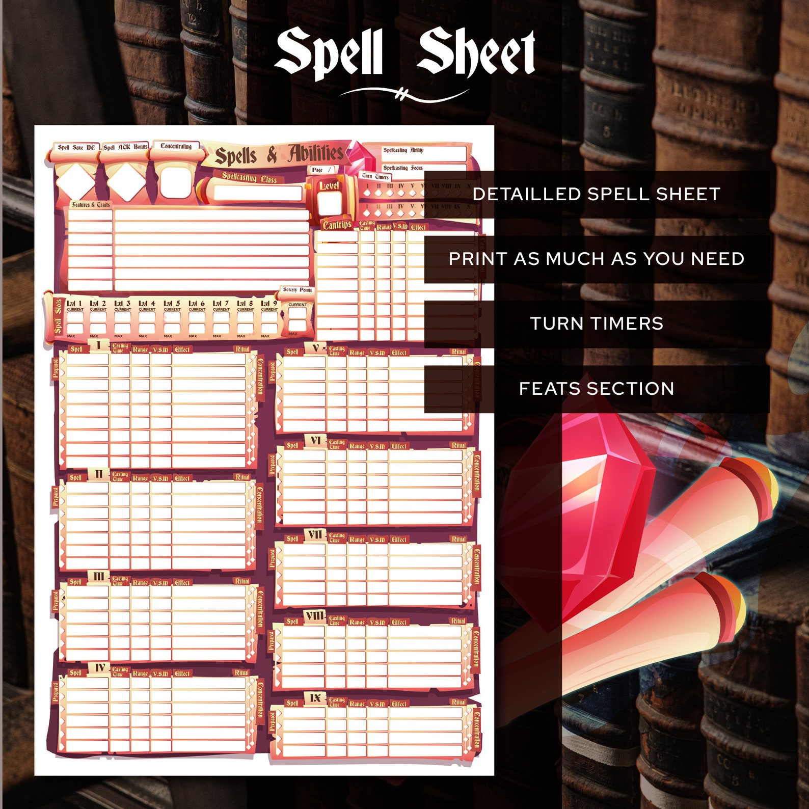 Dnd Character Sheet Pack the Bookworm Set - Etsy