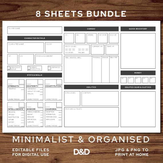 DnD Character Sheet Pack Paquete práctico y minimalista. - Etsy España