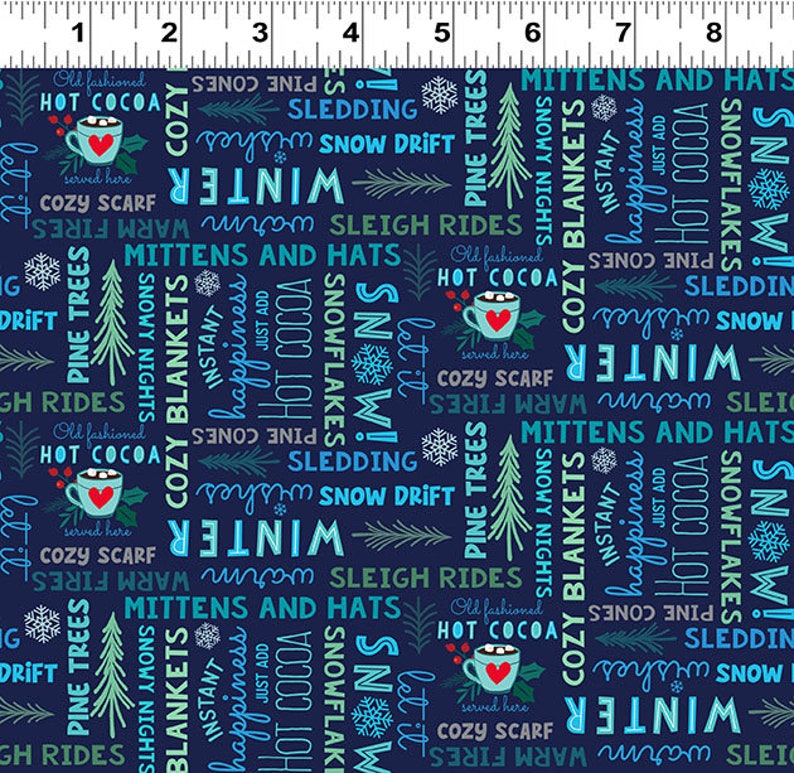 Snow Drift - Navy Words - by Michael Zindell for Clothworks Fabrics ...