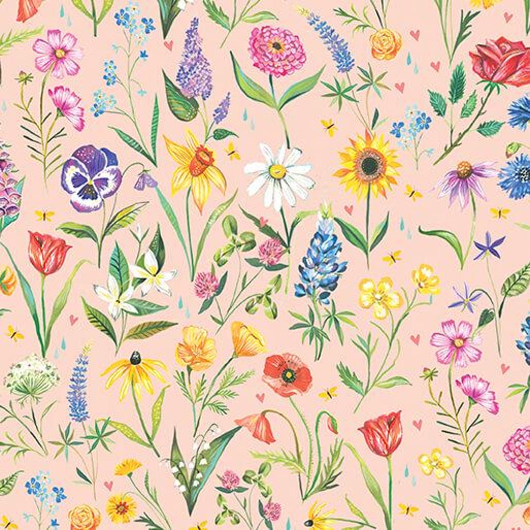 A Prairie Heart - Peach Meadow Flowers - by Katie Daisy for Benartex ...