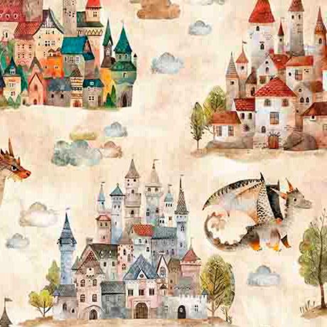 Dragon Dreams - Tan Dragons and Castles - by Morris Creative Group for ...