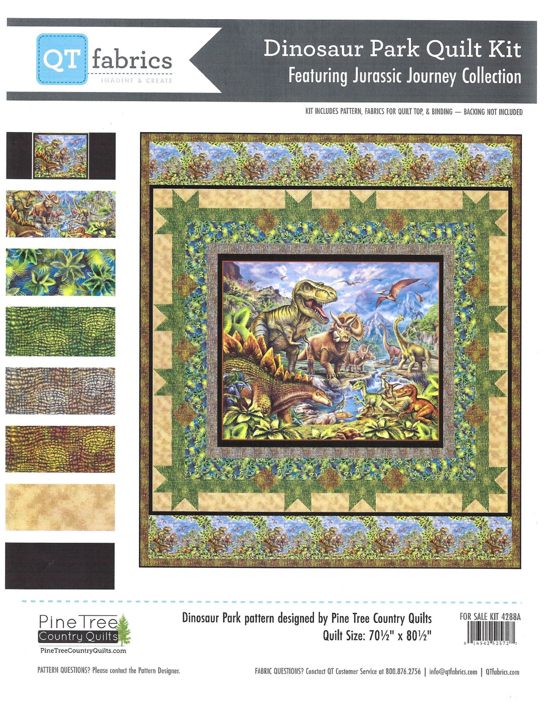 Jurassic Journey - 70.5" X 80.5" Dinosaur Park Quilt Kit - by Eva ...