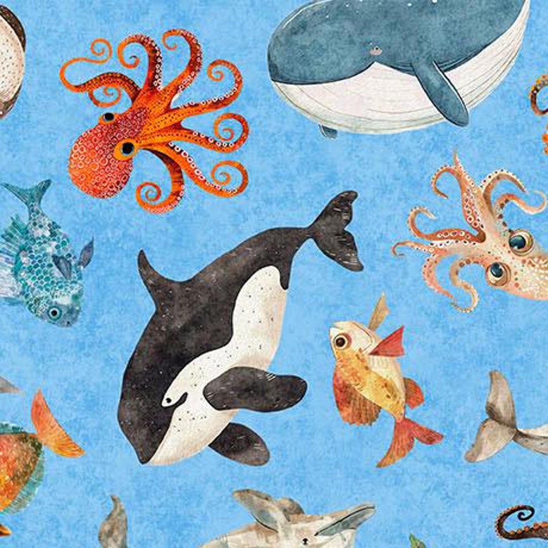 Deep Sea Dazzle - Blue Sea Creatures - by Morris Creative Group for QT ...