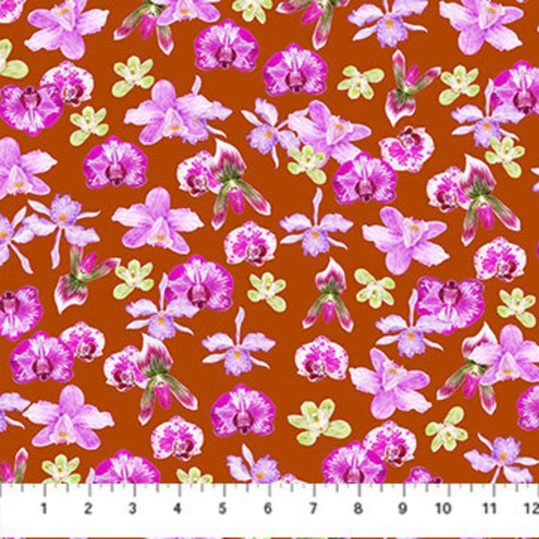 Margo - Rust Orchids - by Adriana Picker for FIGO - Sold by the Yard ...