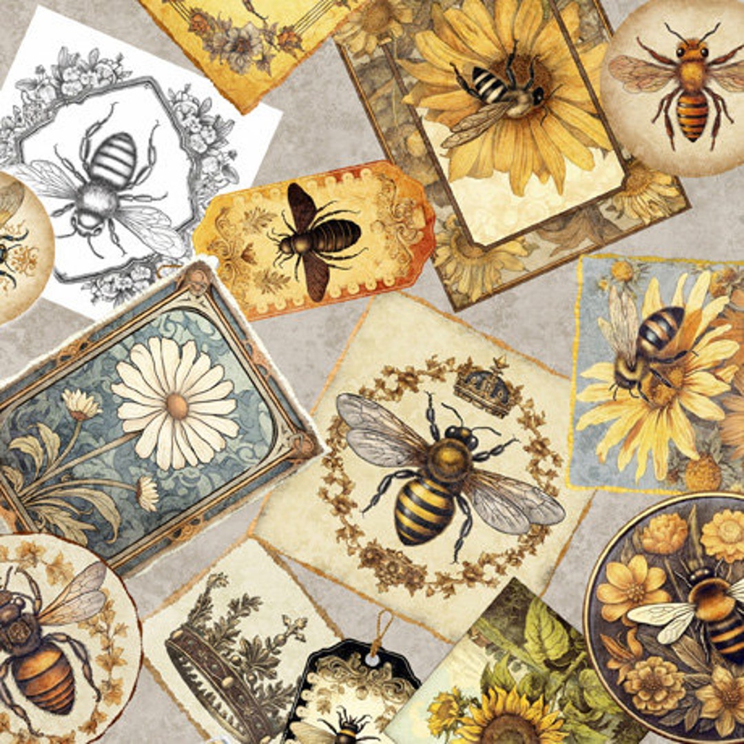 Queen Bee - Gray Bee Collage - by Morris Creative Group for QT Fabrics ...