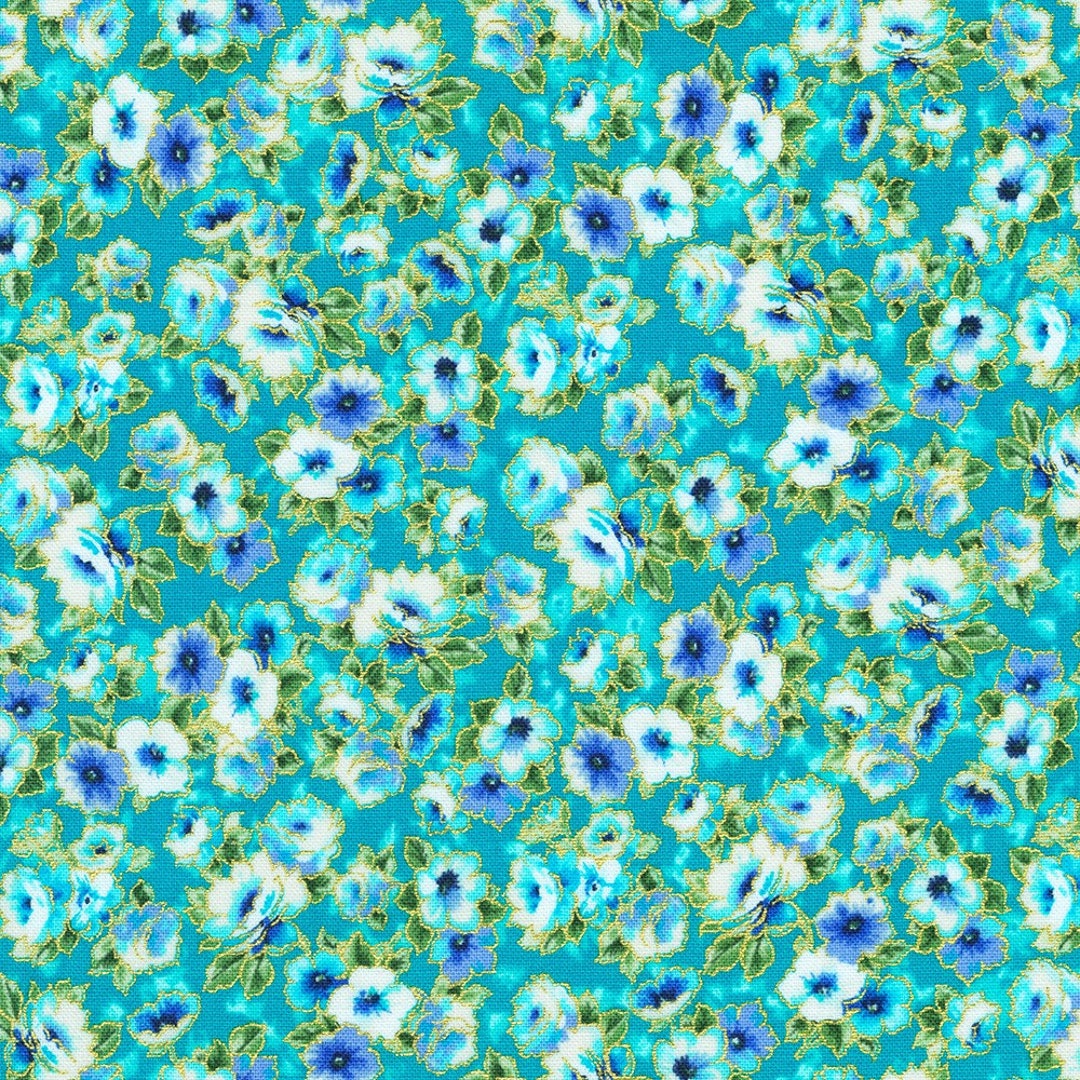 Decadent Garden - Metallic Blue Packed - by Robert Kaufman Fabrics ...