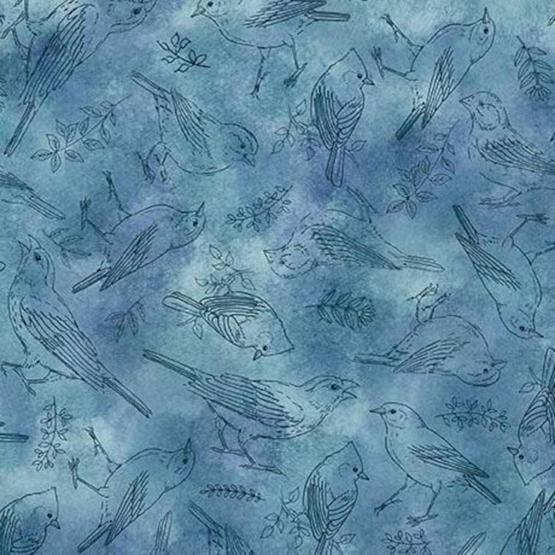 Drawn to Birds - Blue Bird Toile - by Jane Maday for QT Fabrics - Sold ...