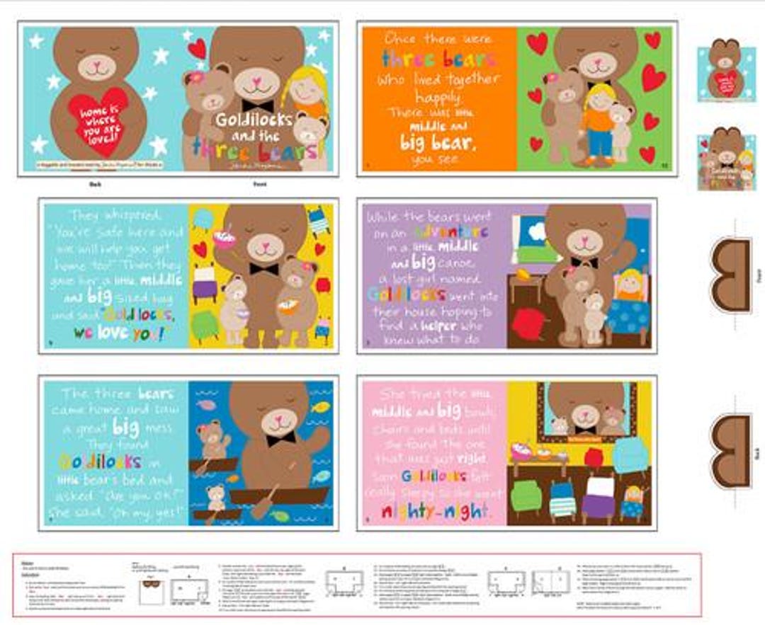 Huggable and Loveable 14 - 36" Goldilocks & Three Bears Book Panel - by ...
