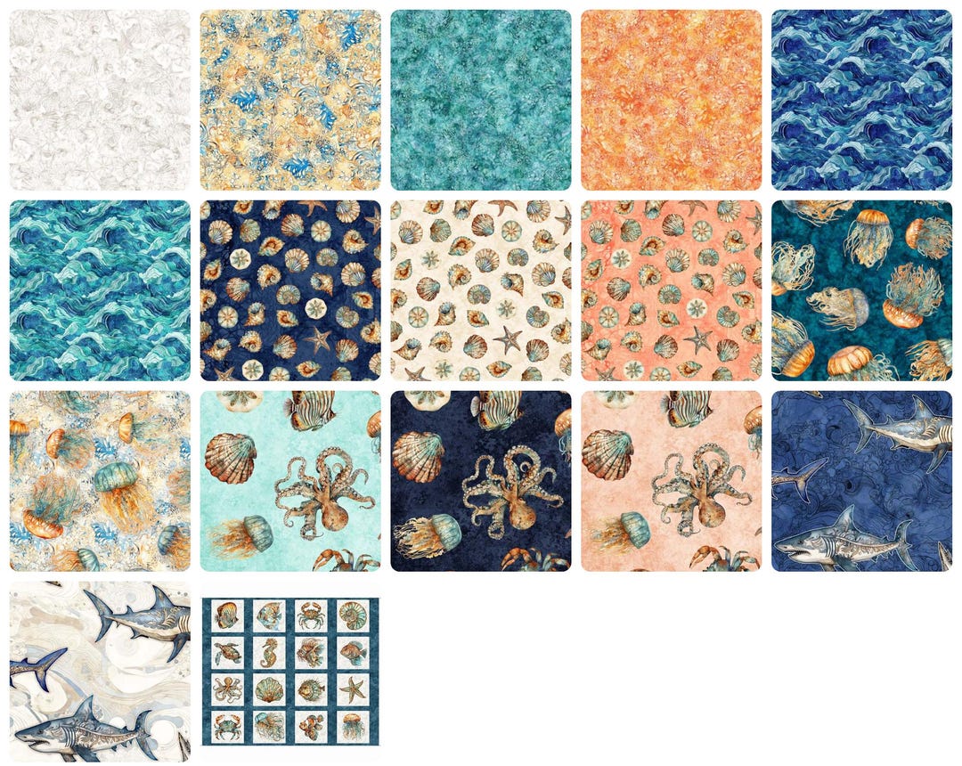 Atlantis Fat Quarter 17pc/bundle by Morris Creative Group for QT ...