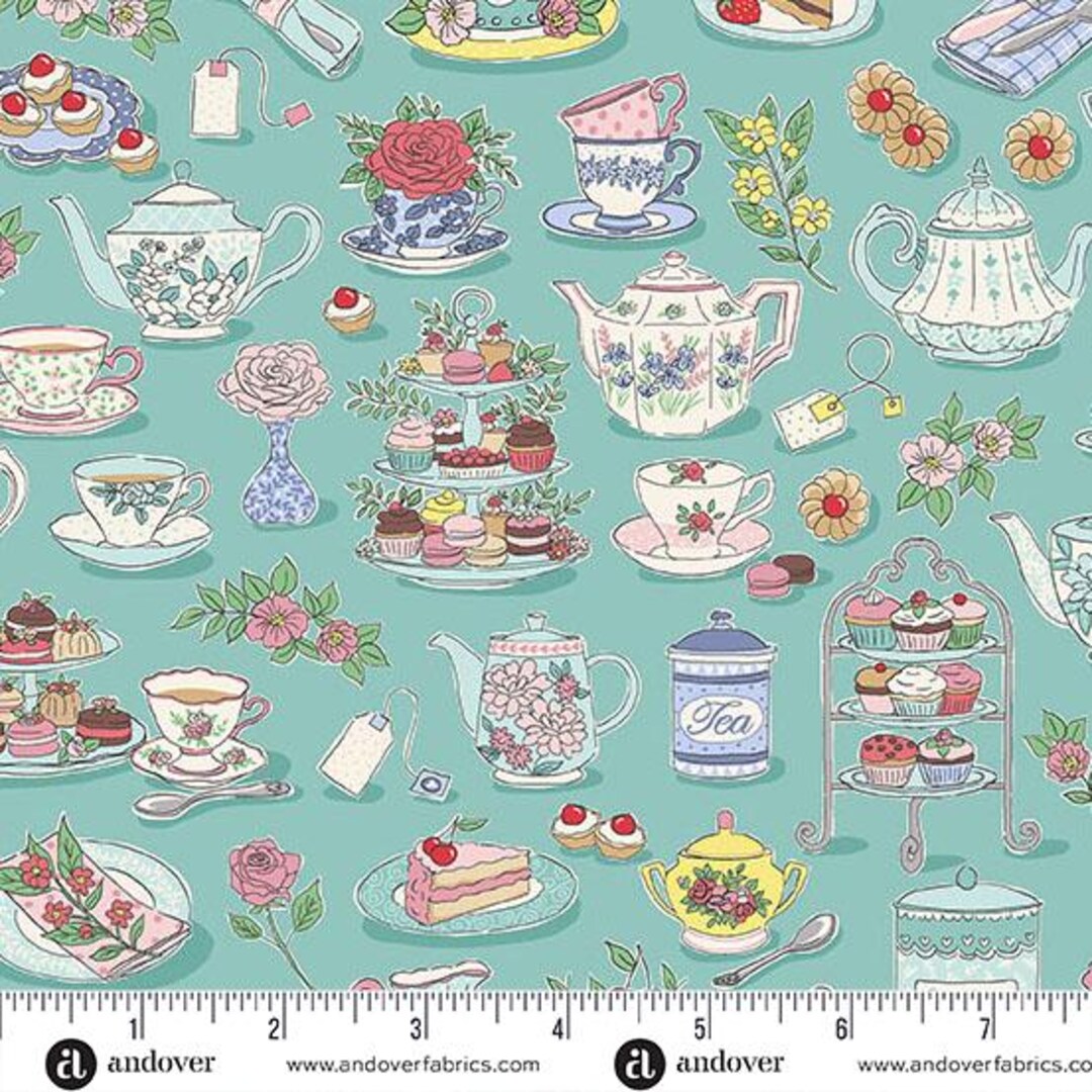Afternoon Tea - Teal Tea Time - by Makower UK for Andover Fabrics ...