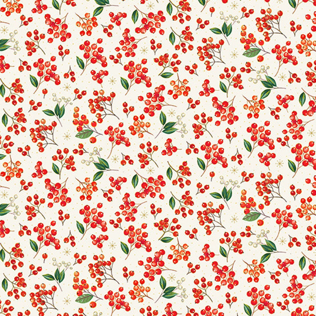 Festive Foliage Metallic Cream Berries by Makower UK for - Etsy