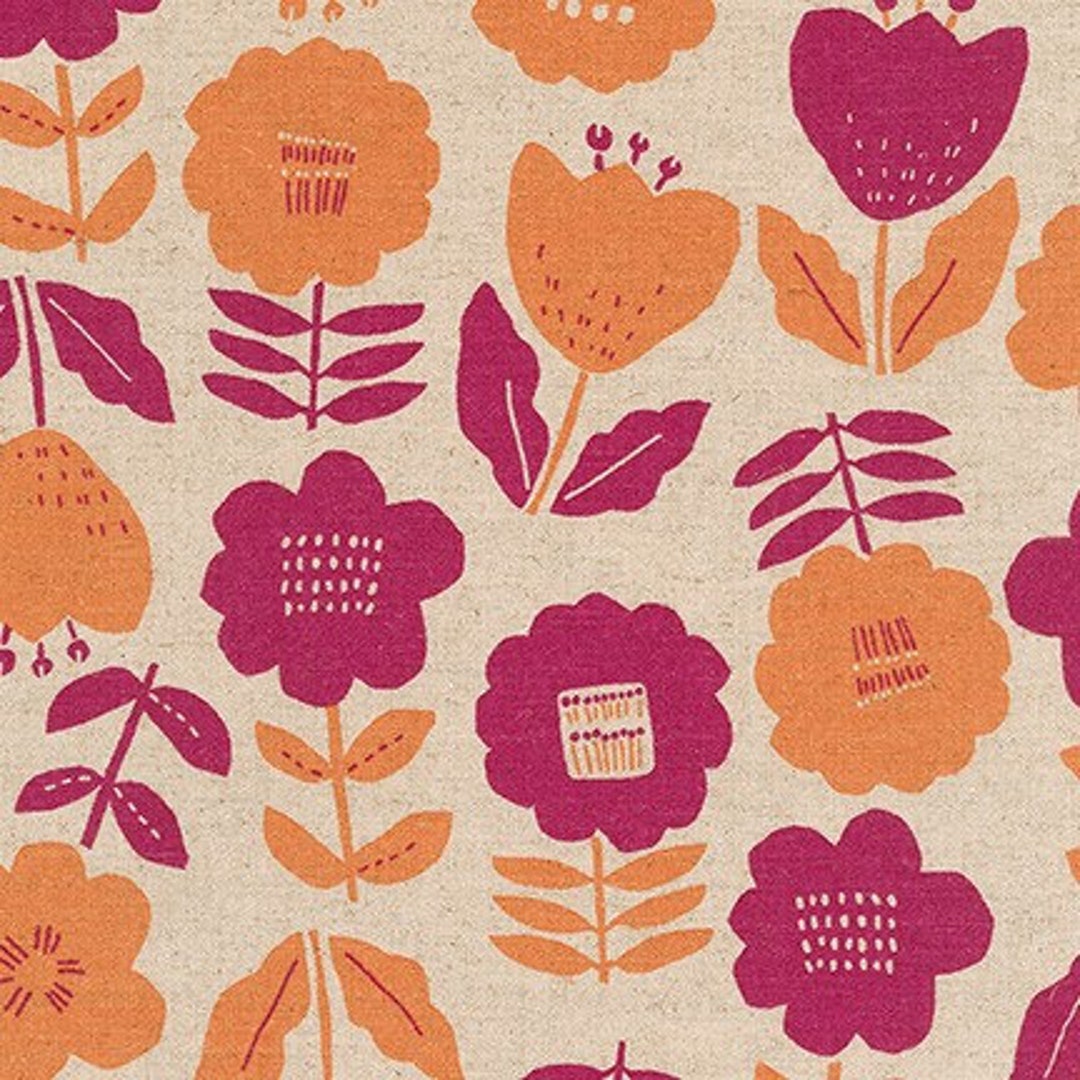 Robert Kaufman Cotton Flax Prints - Summer, Fuscia and Orange Flowers ...