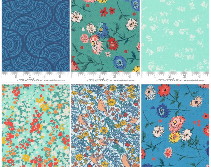 Lady Bird - Curated Blue Fat Quarter 6pc/bundle - by Crystal Manning ...