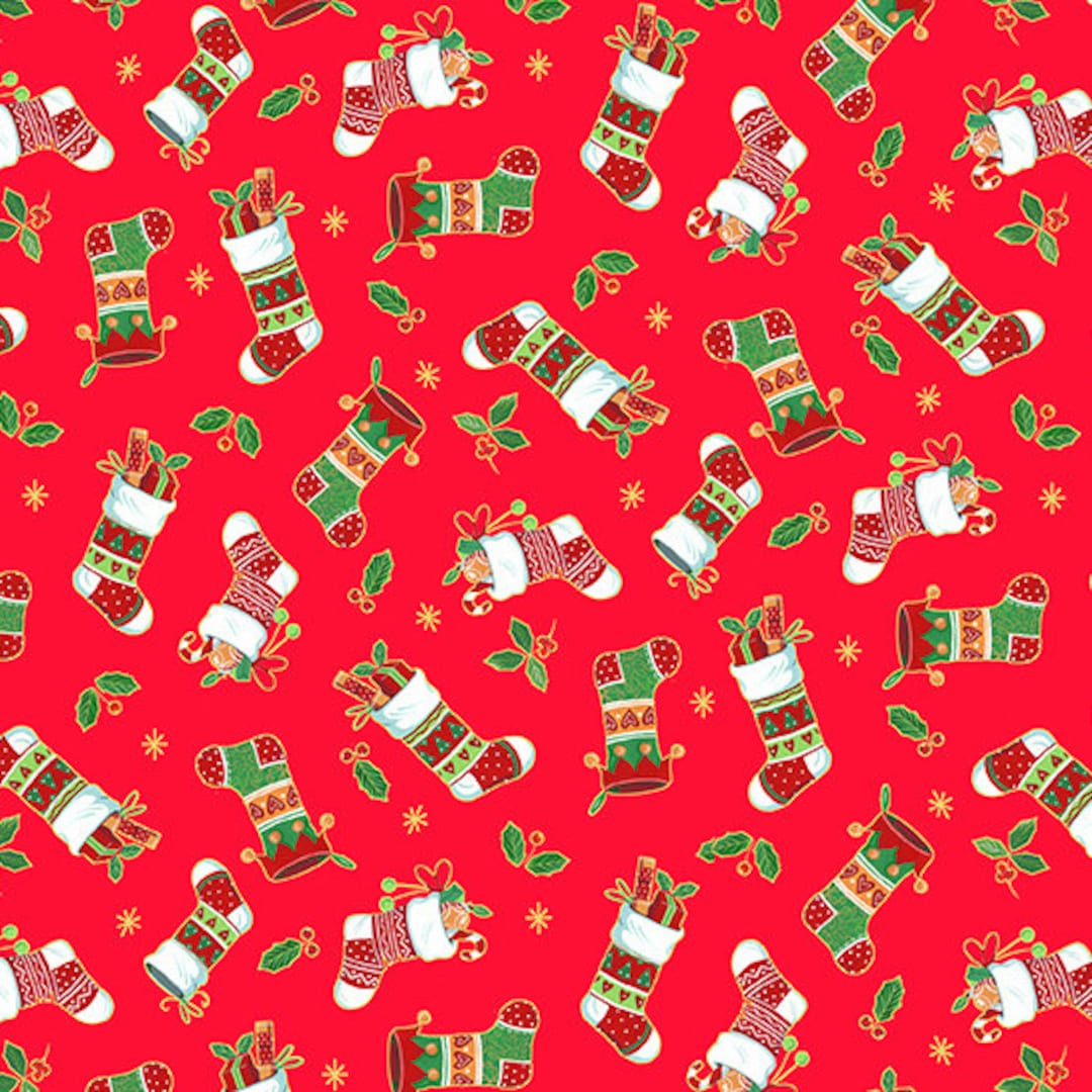 Merry Christmas Metallic Red Stockings by Makower UK for Andover ...