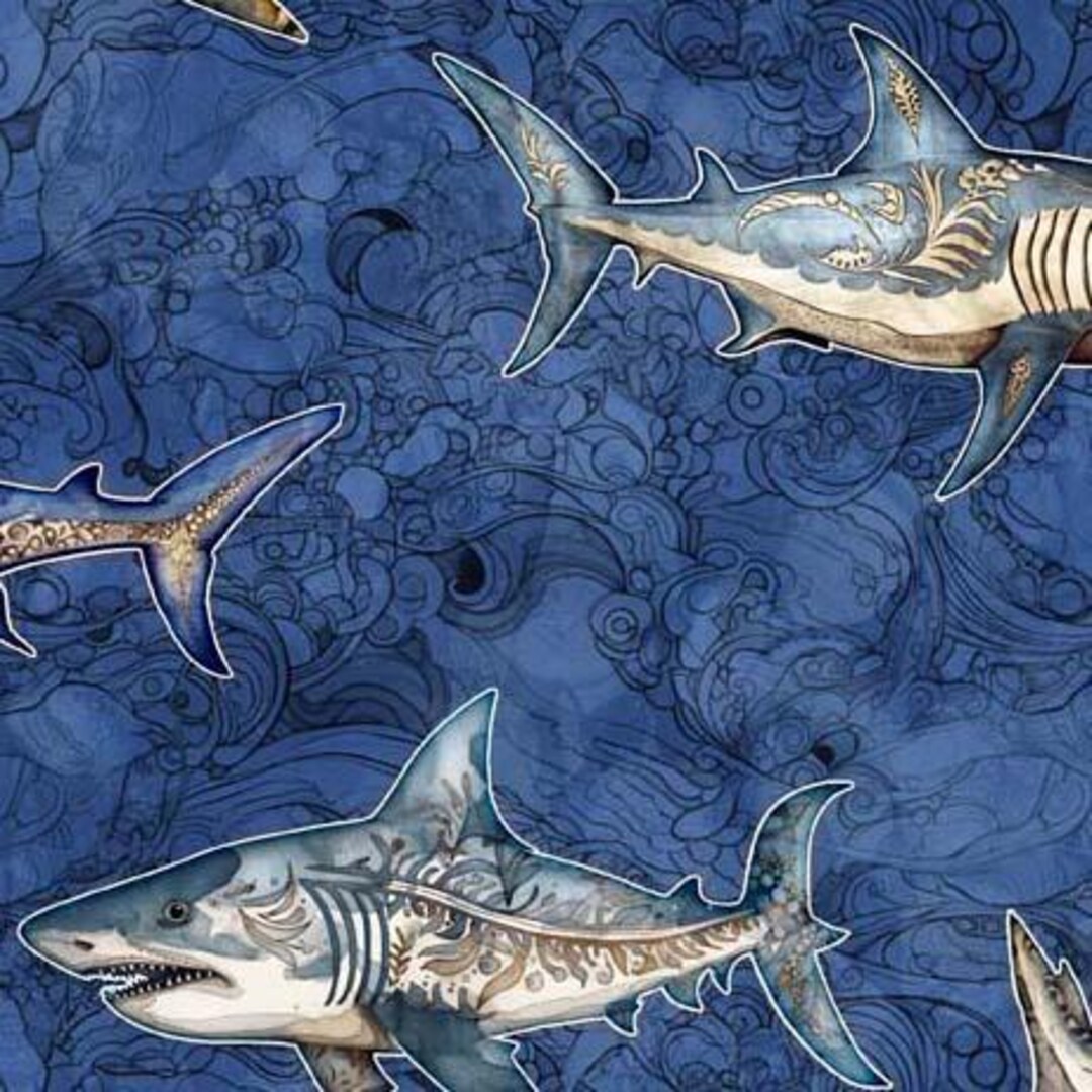 Atlantis - Ocean Shark Toss - by Morris Creative Group for QT Fabrics ...