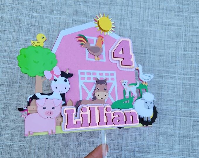 Pink Farm Cake Topper Girl Farm Pink Farm Birthday Farm Themed Party ...