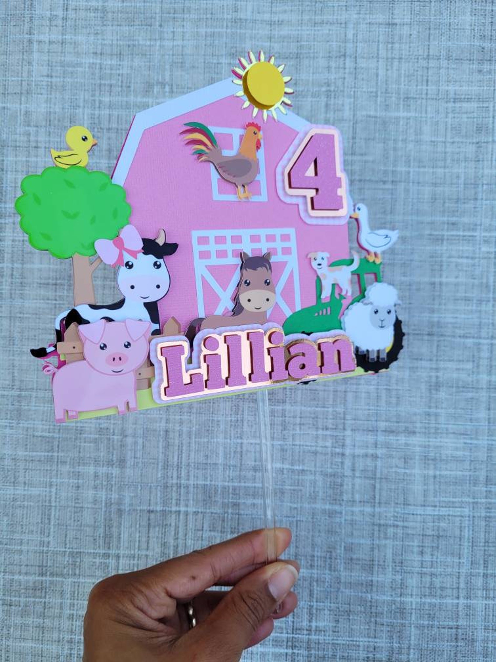 Pink Farm Cake Topper Girl Farm Pink Farm Birthday Farm - Etsy