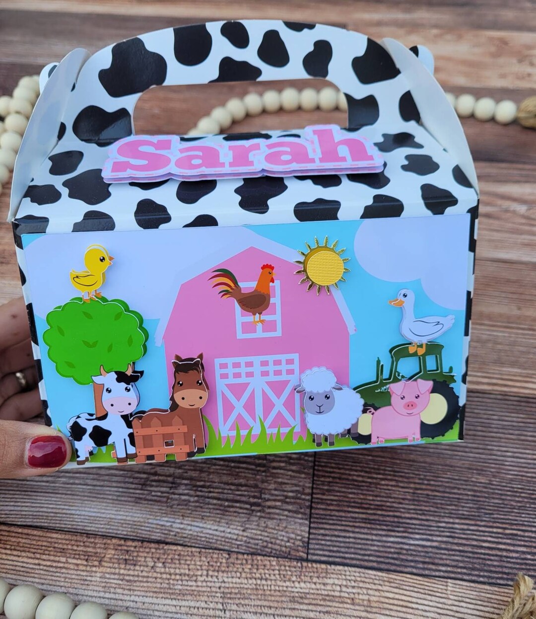 Farm Party Favor Box | Cow Print Gable Box | Pink Farm Favor | Red Farm ...