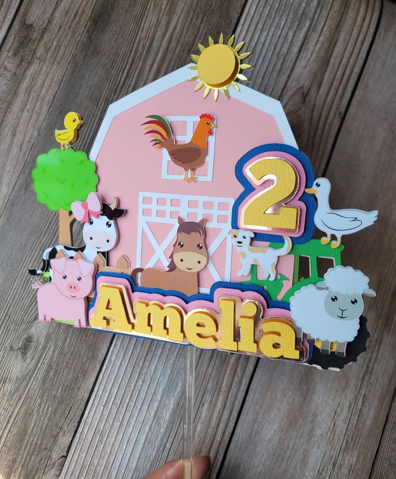 Pink Farm Cake Topper Pink Farm Birthday Farm Themed Party | Etsy
