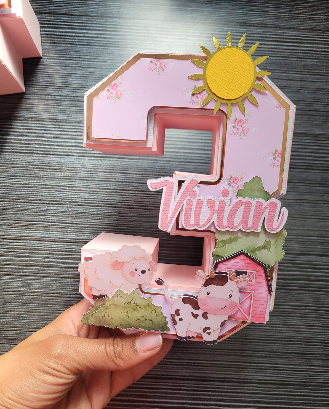 Pink Farm Birthday Decorations | 3D Paper Numbers (no Wood) | 3D Number ...
