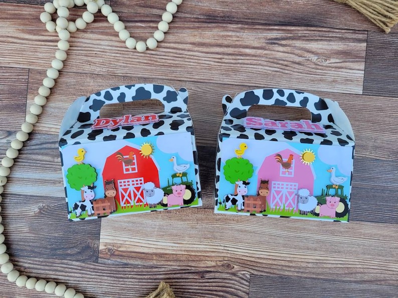 Farm Party Favor Box | Cow Print Gable Box | Pink Farm Favor | Red Farm ...